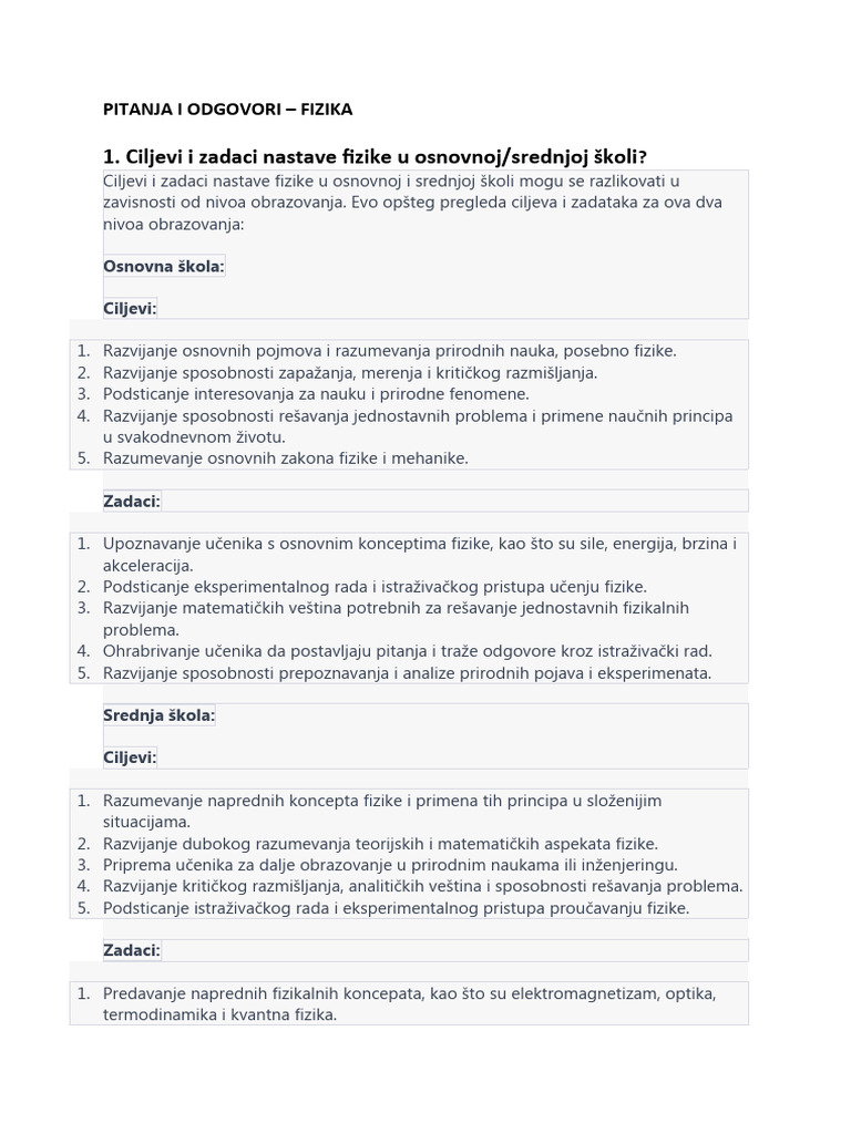 Pitanja I Odgovori - Fizika | PDF