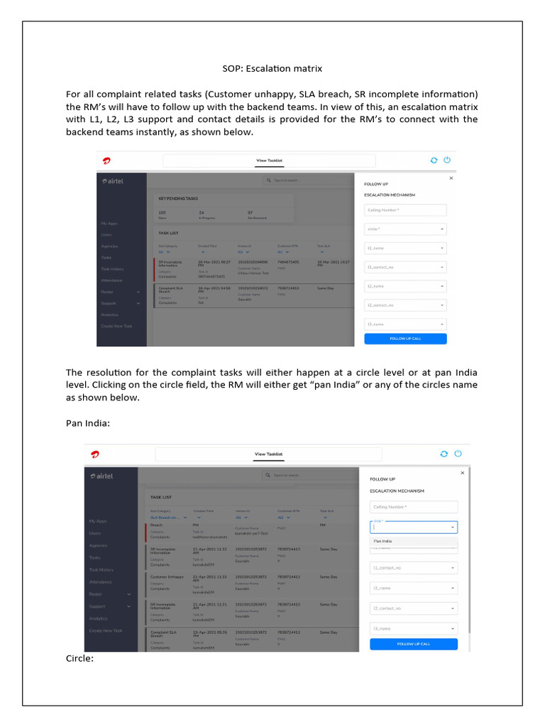 ARM Escalation Matrix - SOP | PDF