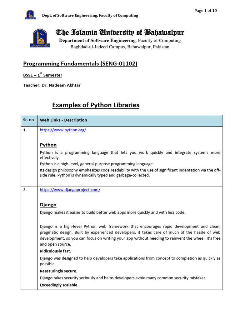 Python Libraries | PDF | Python (Programming Language) | Computer Programming