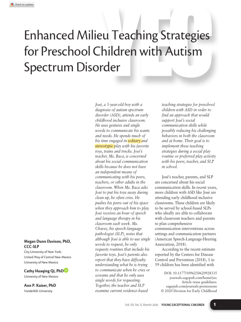 Enhanced Milieu Teaching for ASD | PDF | Autism Spectrum | Nonverbal ...