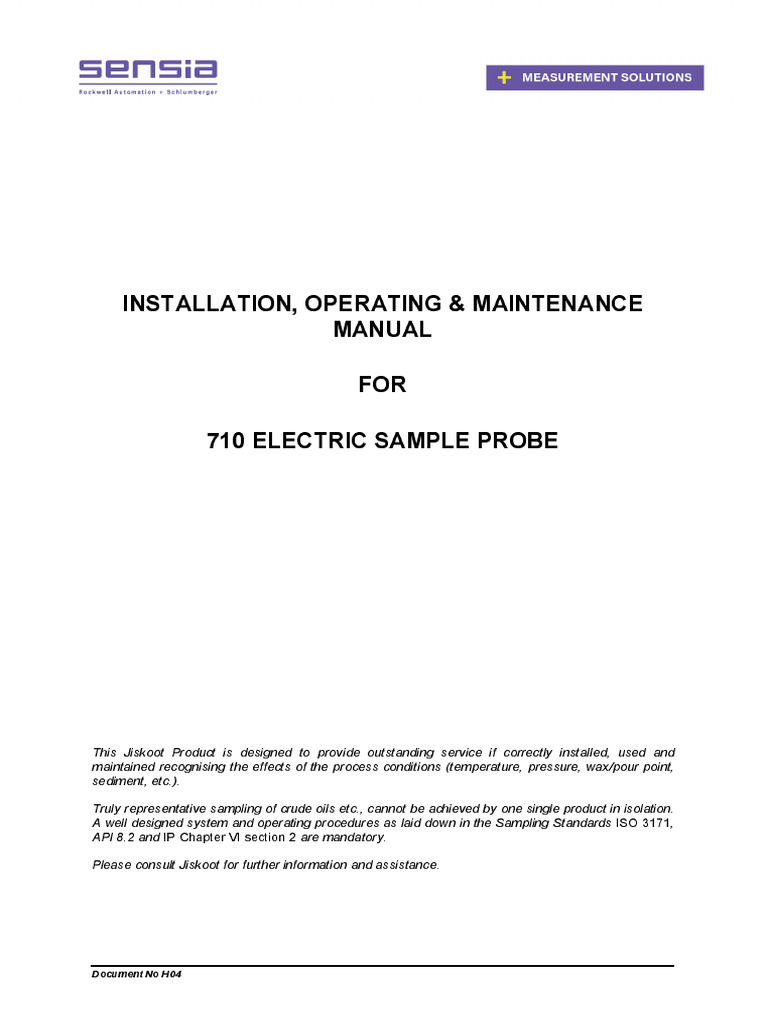 Jiskoot 710 Electric Sample Probe Manual | PDF | Valve | Clutch