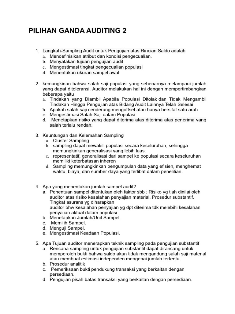 Pilihan Ganda Auditing 2 | PDF | Pengelolaan Keuangan & Uang