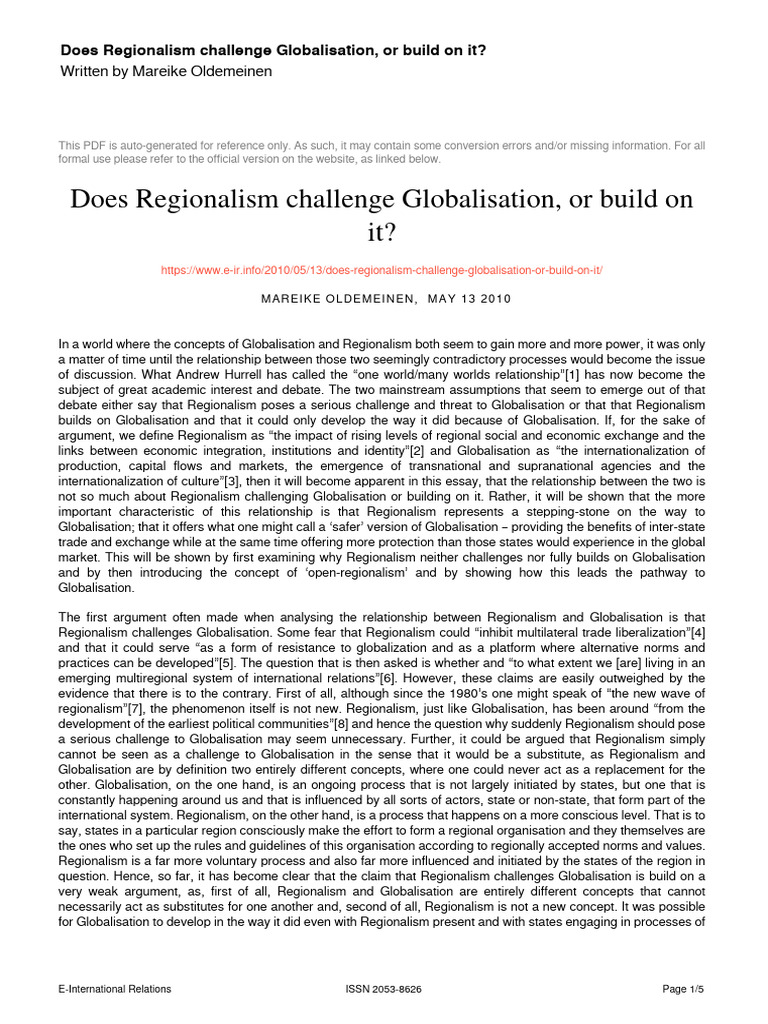 Does Regionalism Challenge Globalisation or Build On It | PDF | Globalization | Institution