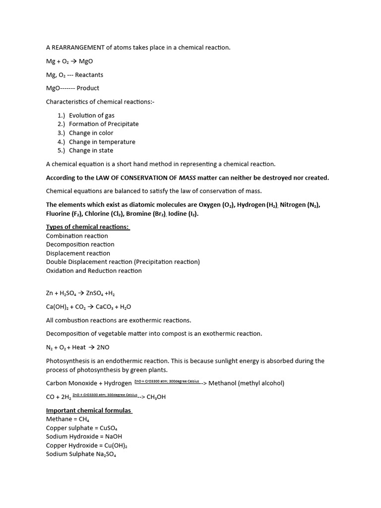 Chemistry Notes Class 10 | PDF | Chemical Reactions | Sodium Chloride