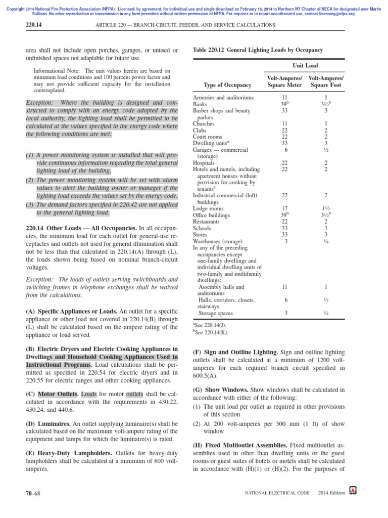 Article 220 - Branch-Circuit, Feeder, and Service Calculations | PDF | Lighting | Building ...