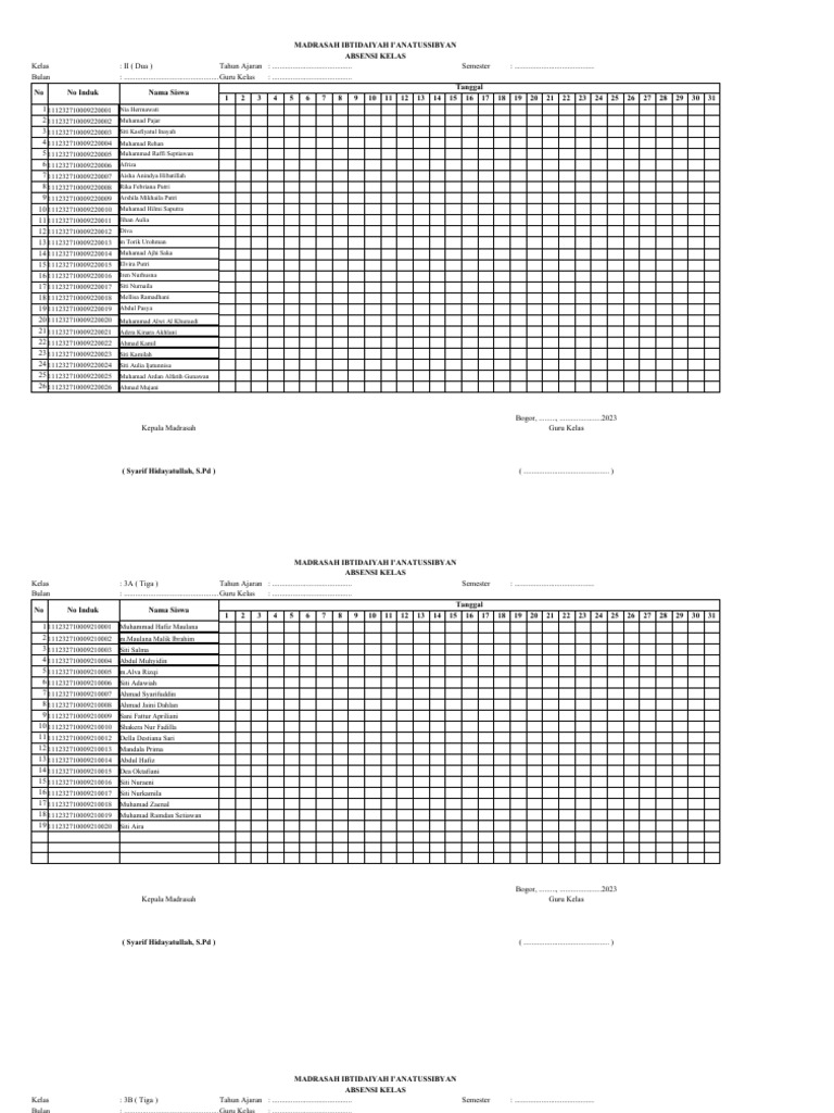 Absensi Kelas Tahun 2023-2024 | PDF