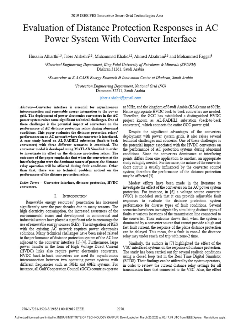 2019 Evaluation of Distance Protection Responses in AC Power System ...