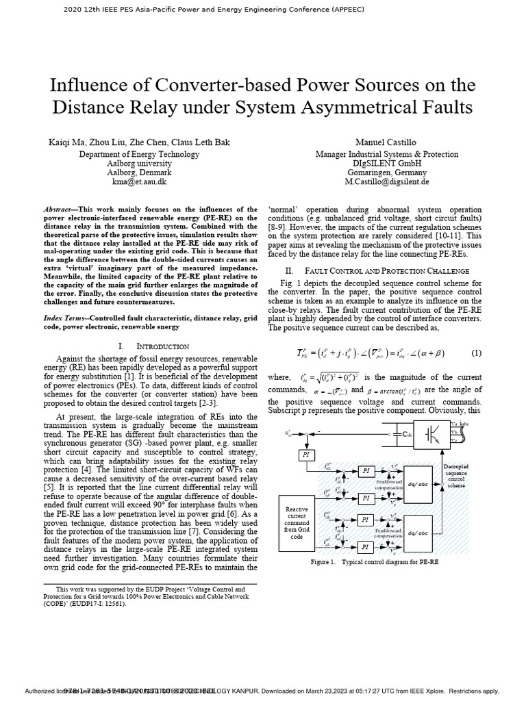 2020 Influence of Converter-Based Power Sources On The Distance Relay ...