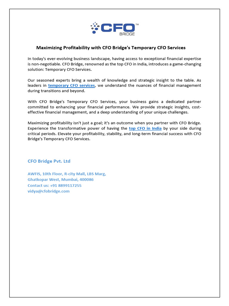 Maximizing Profitability With CFO Bridge's Temporary CFO Services | PDF