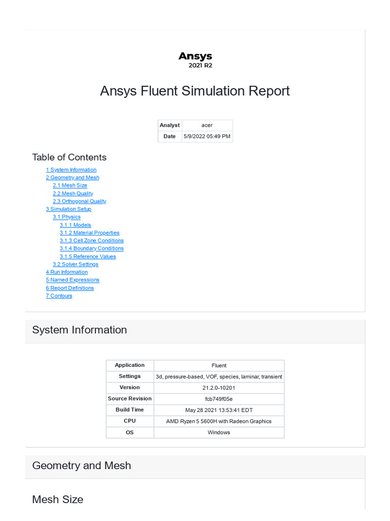 Ansys Fluent Simulation Report Side | PDF | Density | Viscosity