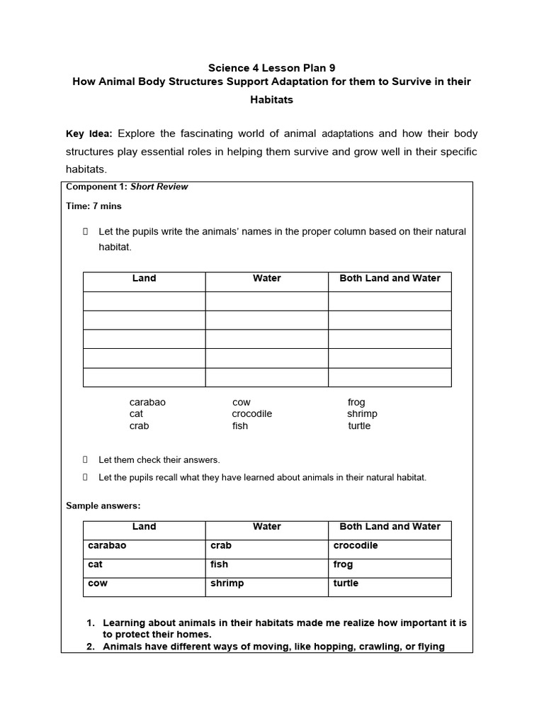 Science 4 Lesson Plan 9 | PDF | Adaptation | Fin