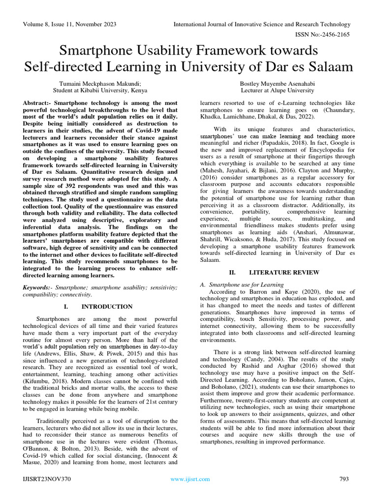 Smartphone Usability Framework Towards Self-Directed Learning in University of Dar Es Salaam ...