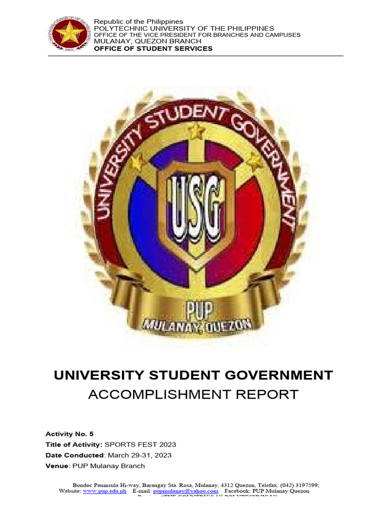 Usg Accomplishment Report-Sports Fest 2023 Original | PDF | Sports ...
