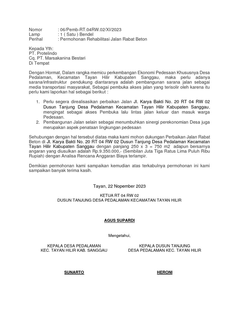 Proposal Perbaikan Jalan Tanjung Pdf