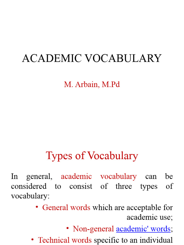 Types of Academic Vocabulary Explained | PDF | Vocabulary | English ...