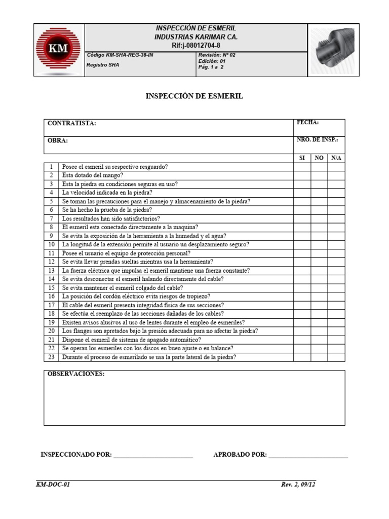 Formato de Inspeccion de Esmeril | PDF
