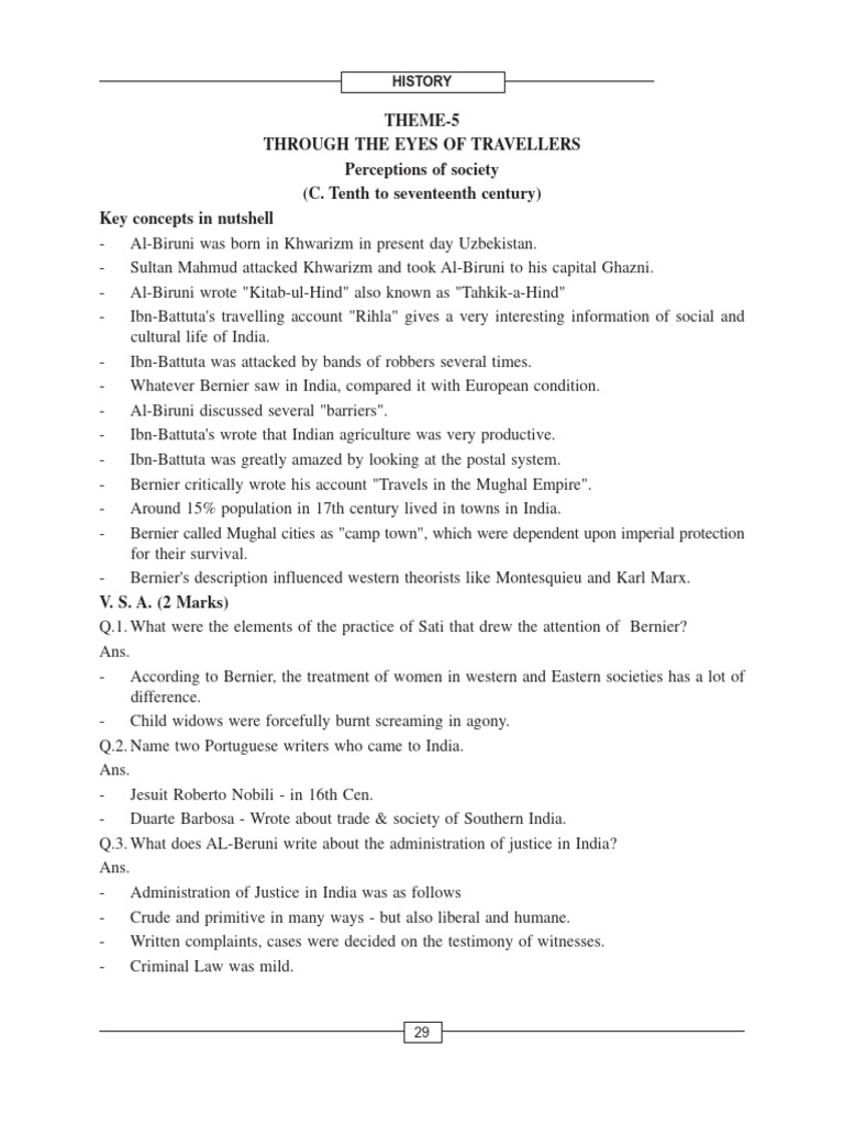 CBSE Class 12 History Through The Eyes of Travellers Perceptions of ...