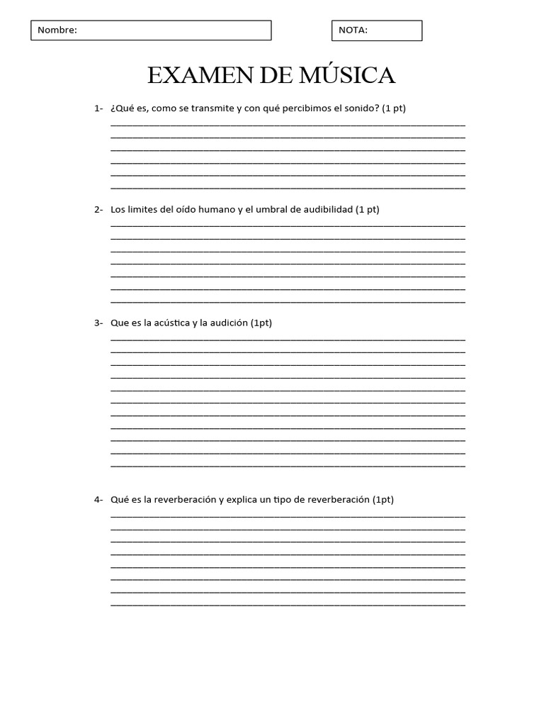 Examen de Musica | Descargar gratis PDF | Sonido | Sentidos