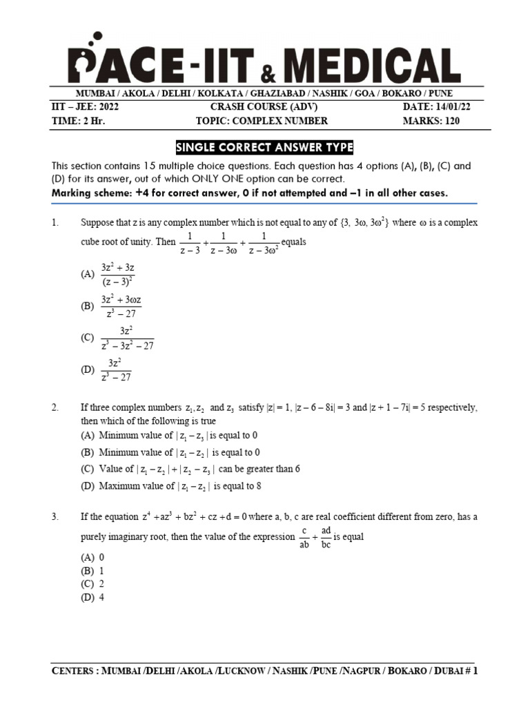 Complex Number Pace Advance Sheet | PDF | Euclidean Geometry | Geometry