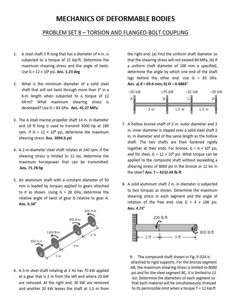 Problem Set 8 - Torsion and Flanged-Bolt Coupling | PDF | Propeller ...