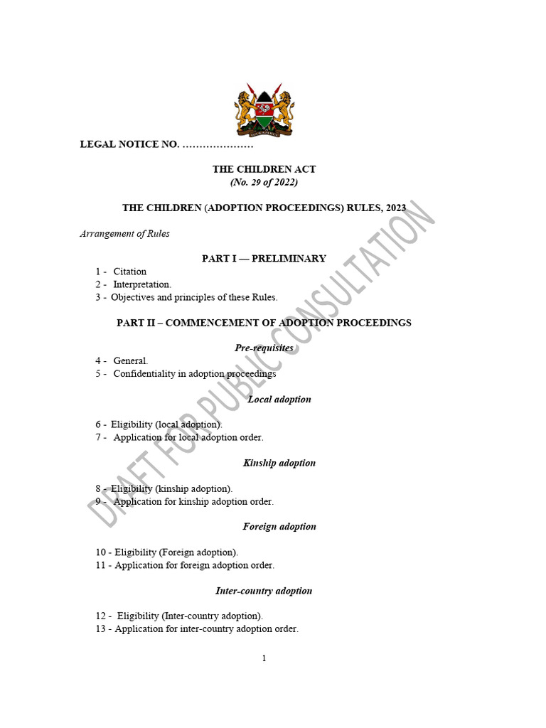 Draft Children (Adoption Proceedings) Rules, 2023 | PDF | Legal ...