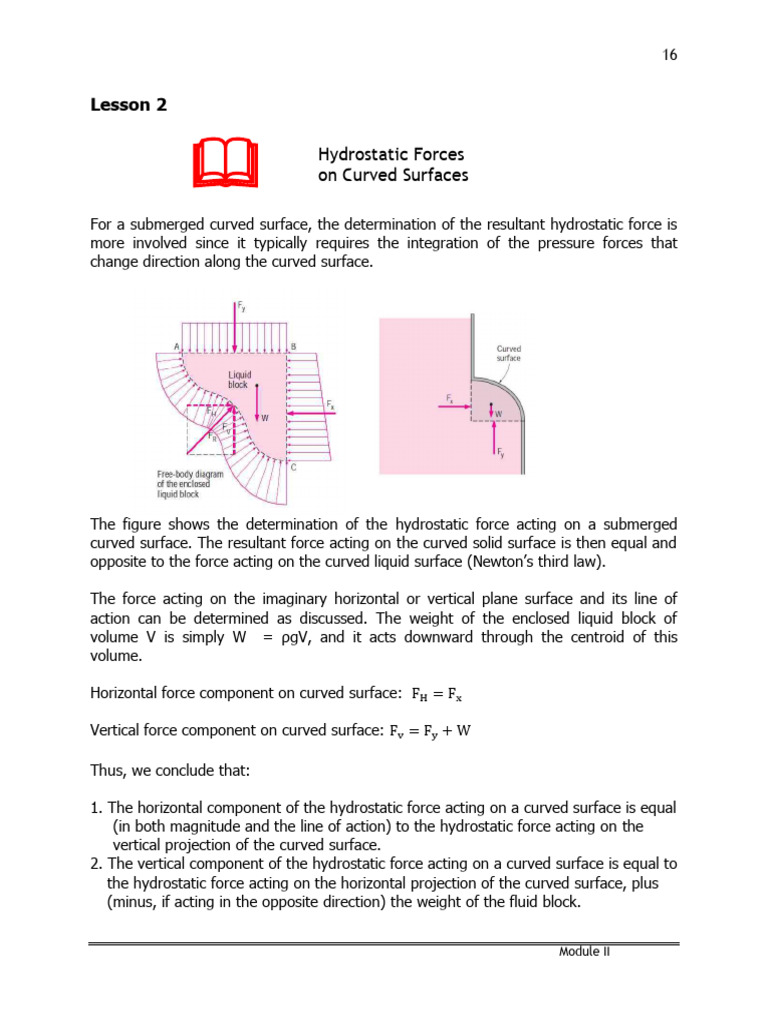 Hydrostatic Force On Curved Surfaces | Download Free PDF | Force | Pressure