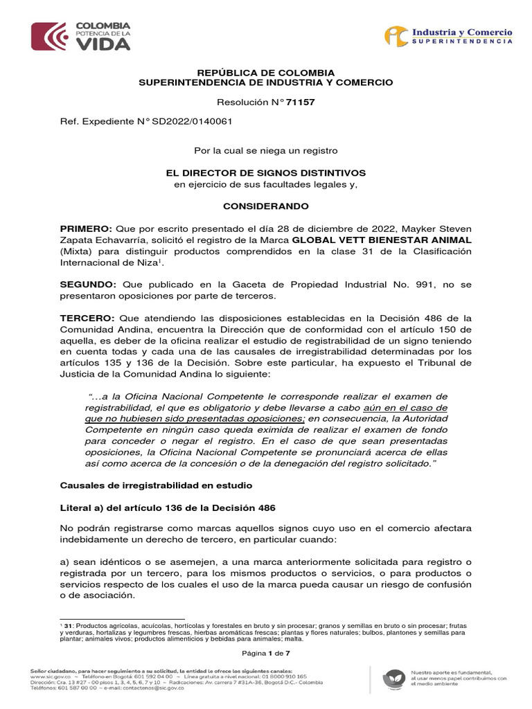 Denegación de Registro de Marca Global Vett | PDF | Marca | Producto ...