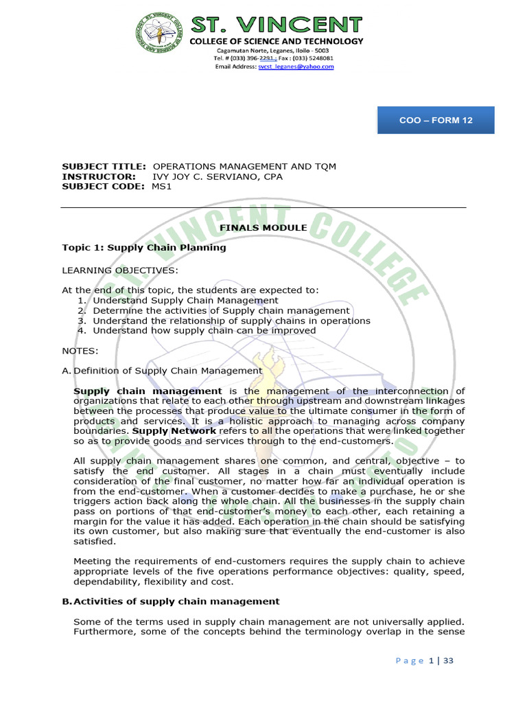 Serviano-ms1-Finals Module-Leganes-Bsa 2 - A D | PDF | Lean Manufacturing | Supply Chain