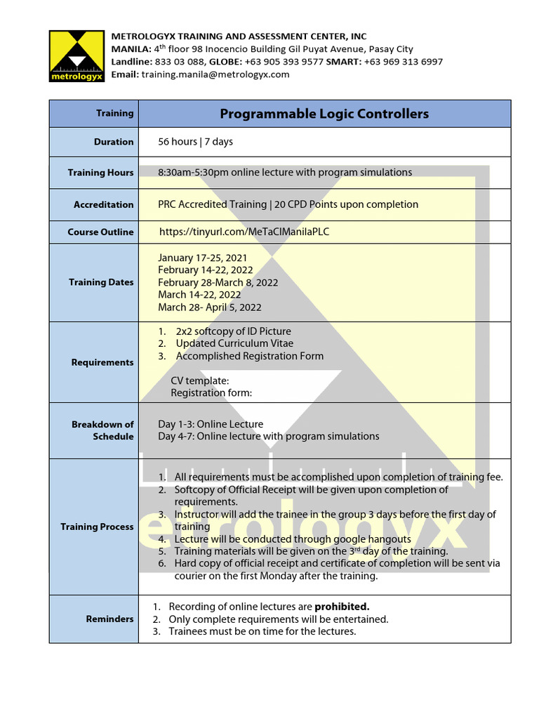 2022 Metrologyx Manila Training Schedule | PDF | Teaching | Learning