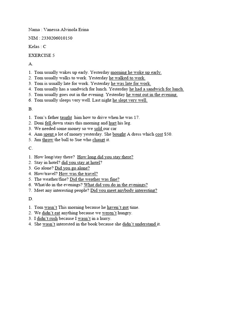 Tugas Bahasa Inggris Exercise 5 | PDF | Travel | Language Arts & Discipline