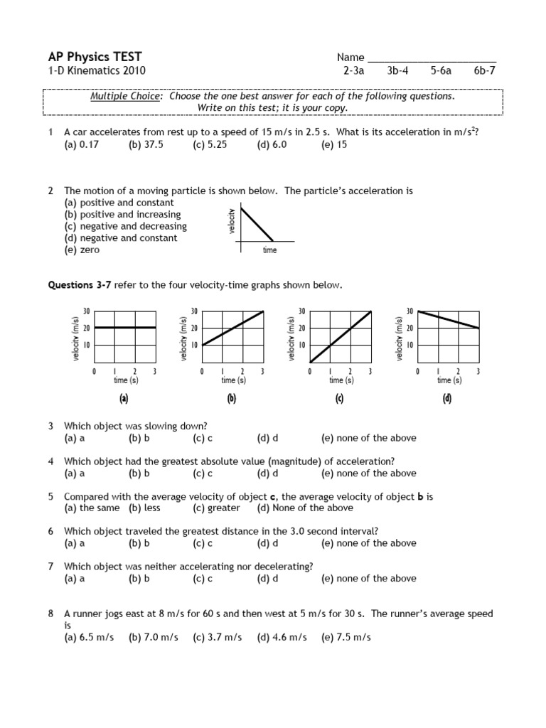 Kinematics Test | PDF | Acceleration | Velocity