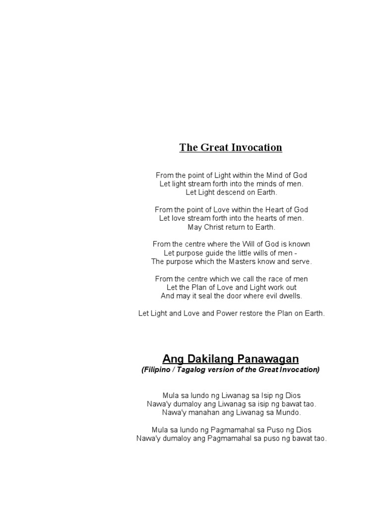 The Great Invocation | PDF | Ascended Master | Tagalog Language