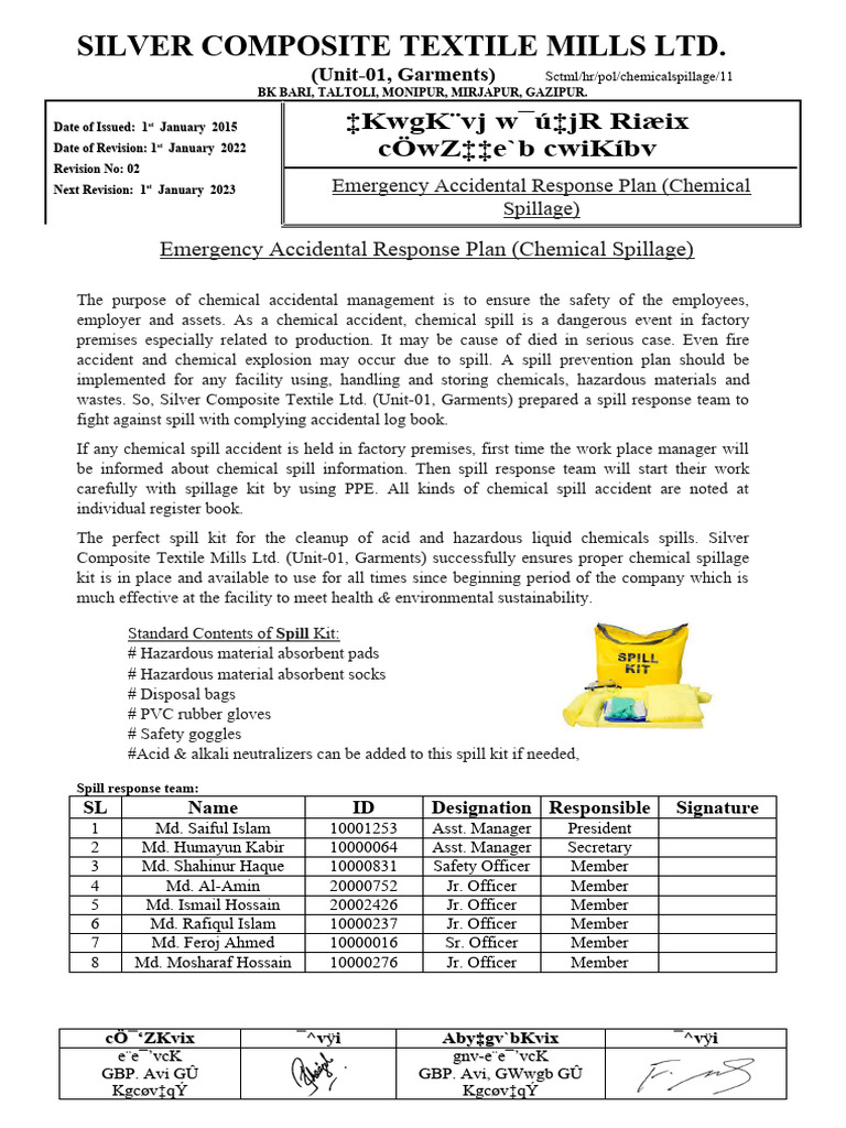 Chemical Spill Response Plan | PDF | Personal Protective Equipment ...