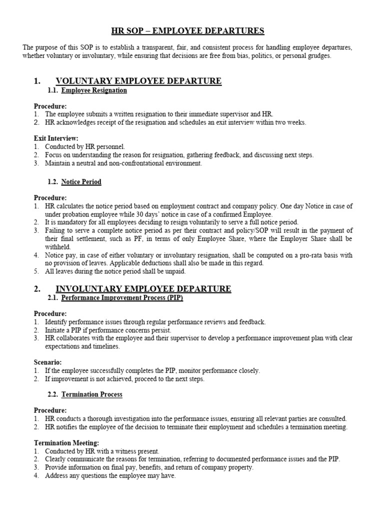 HR SOP for Employee Departures | PDF | Employment | Business