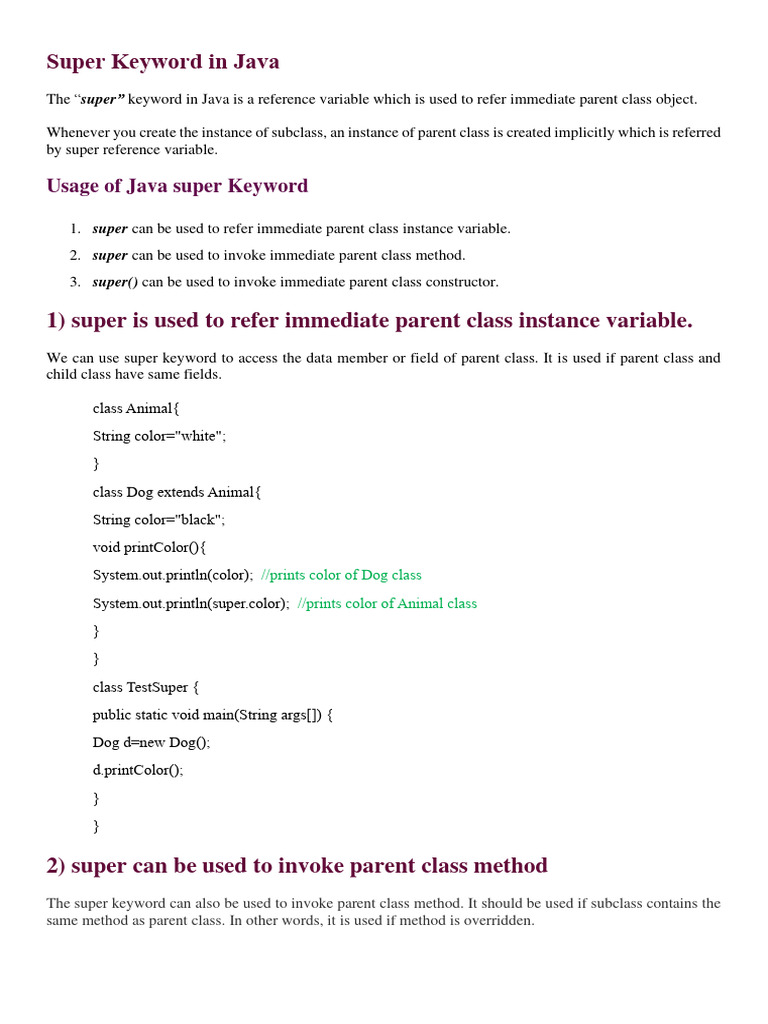 Super Keyword In Java Pdf Inheritance Object Oriented Programming Programming 5401