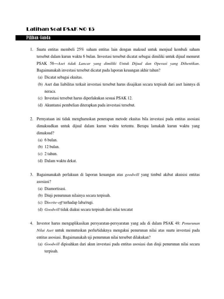 Latihan Soal PSAK NO 15 | PDF