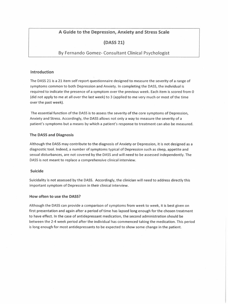 Depression Anxiety and Stress Scale Dass21 | PDF