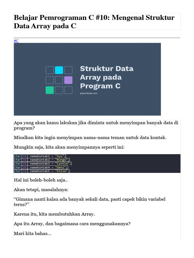 Belajar Array di C: Struktur Data & Contoh | PDF