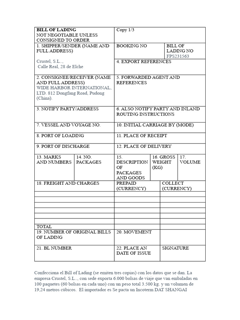 Bill of Lading Sin Rellenar | PDF | Economias | Envío