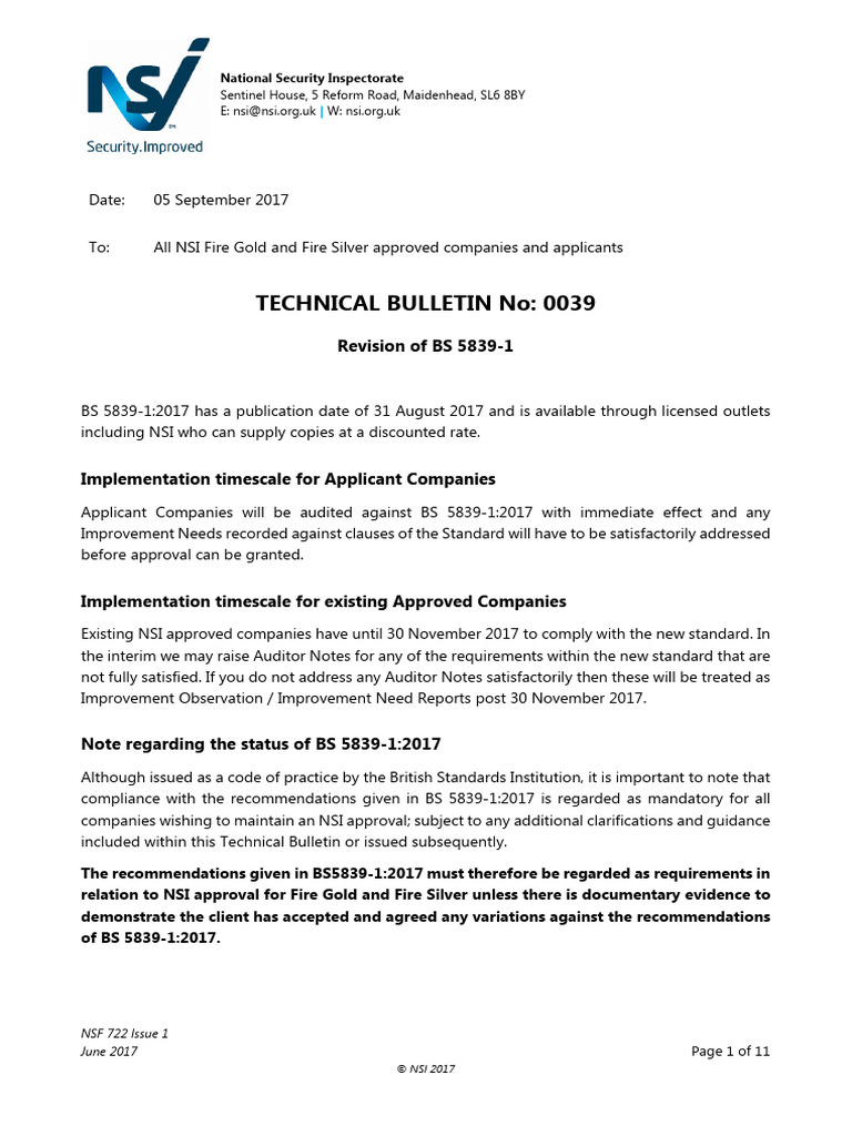 NSI Technical Bulletin No 0039 - BS 5839-1 | Download Free PDF ...