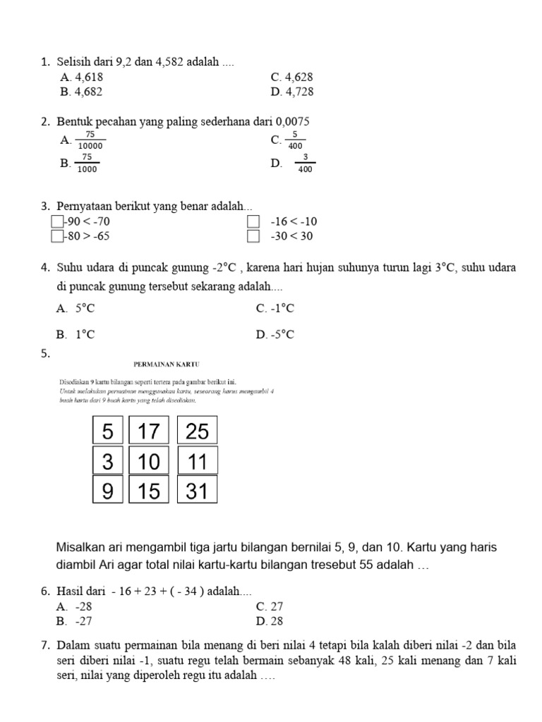 Soal PAS Matematika Kelas 7 TP. 2023-2024 | PDF