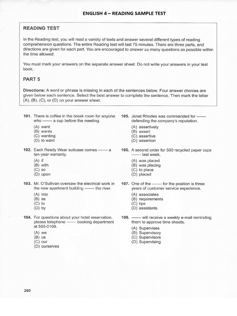 English 4-Reading Sample Test t9 | PDF