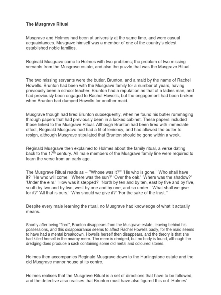 The Musgrave Ritual Summary | PDF