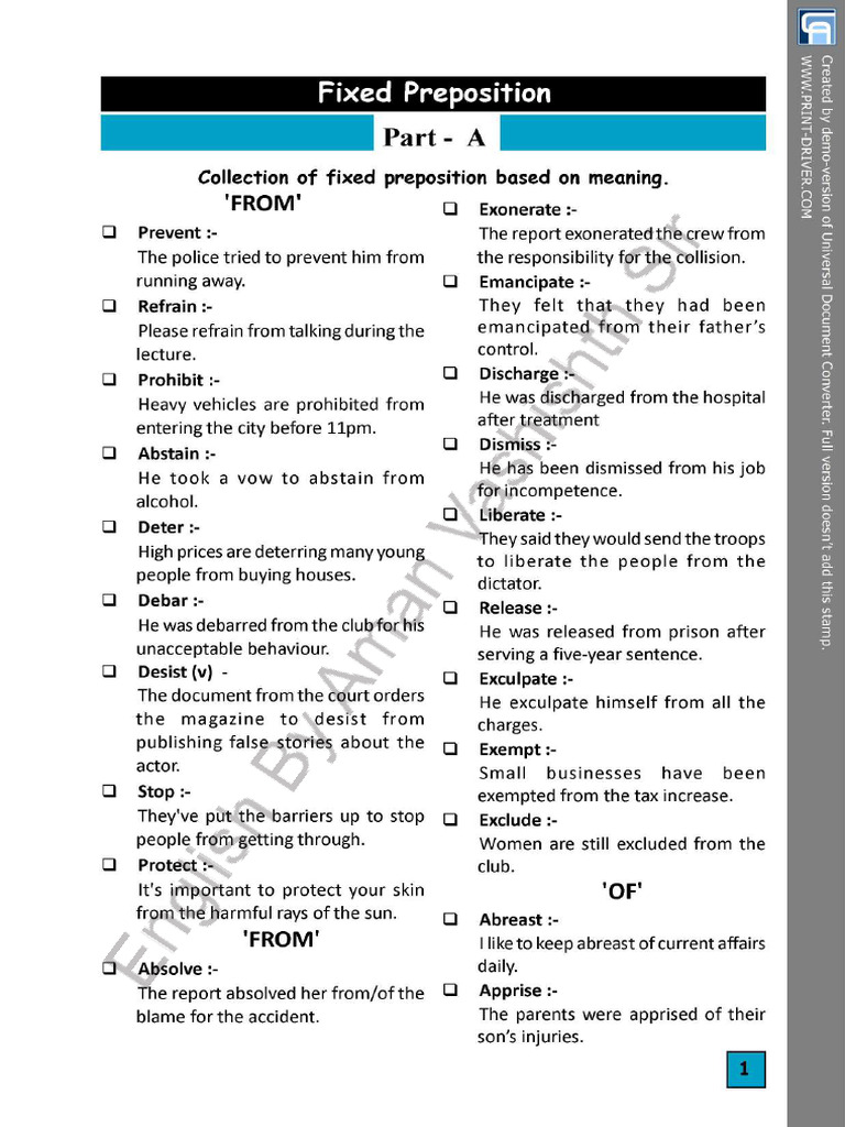 Fixed Preposition | PDF