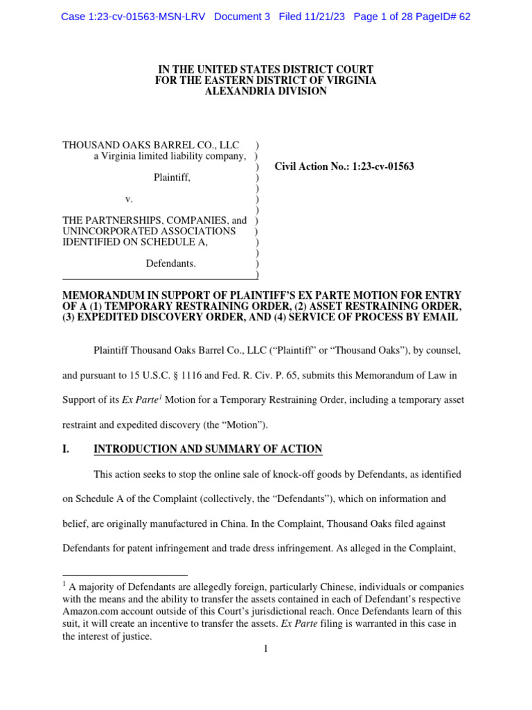 Ex Parte Motion for TRO Against Counterfeiters | PDF | Injunction | Trade Dress