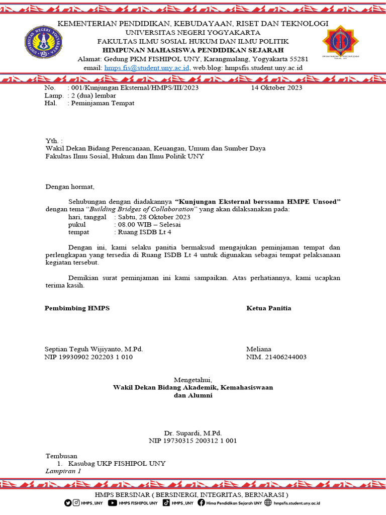 001 Surat Peminjaman Tempat - KHD | PDF