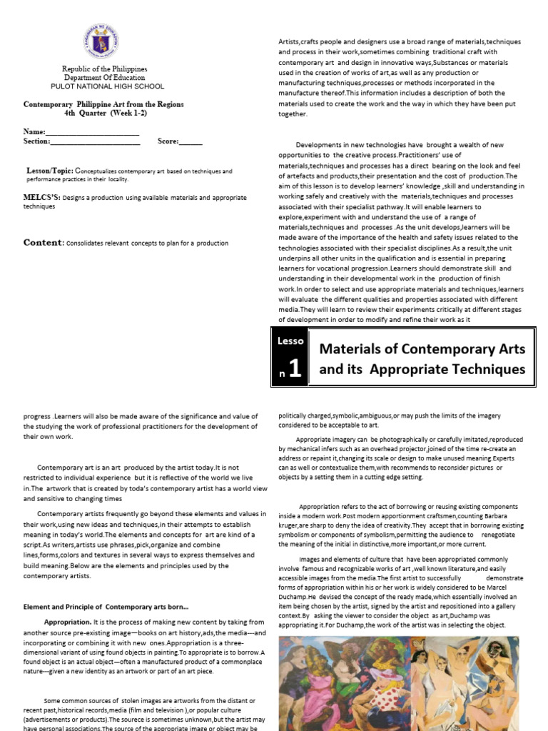 Contemporary Art Q4 (Week 1-2) | PDF | Performance Art | Learning