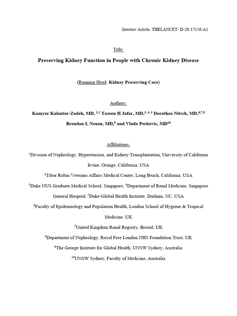 Kidney Function Preservation in CKD | PDF | Chronic Kidney Disease | Kidney