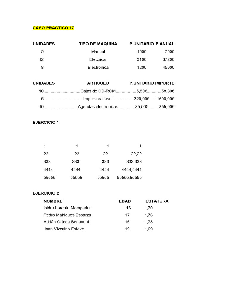 Ejercicio de Tabulaciones | PDF
