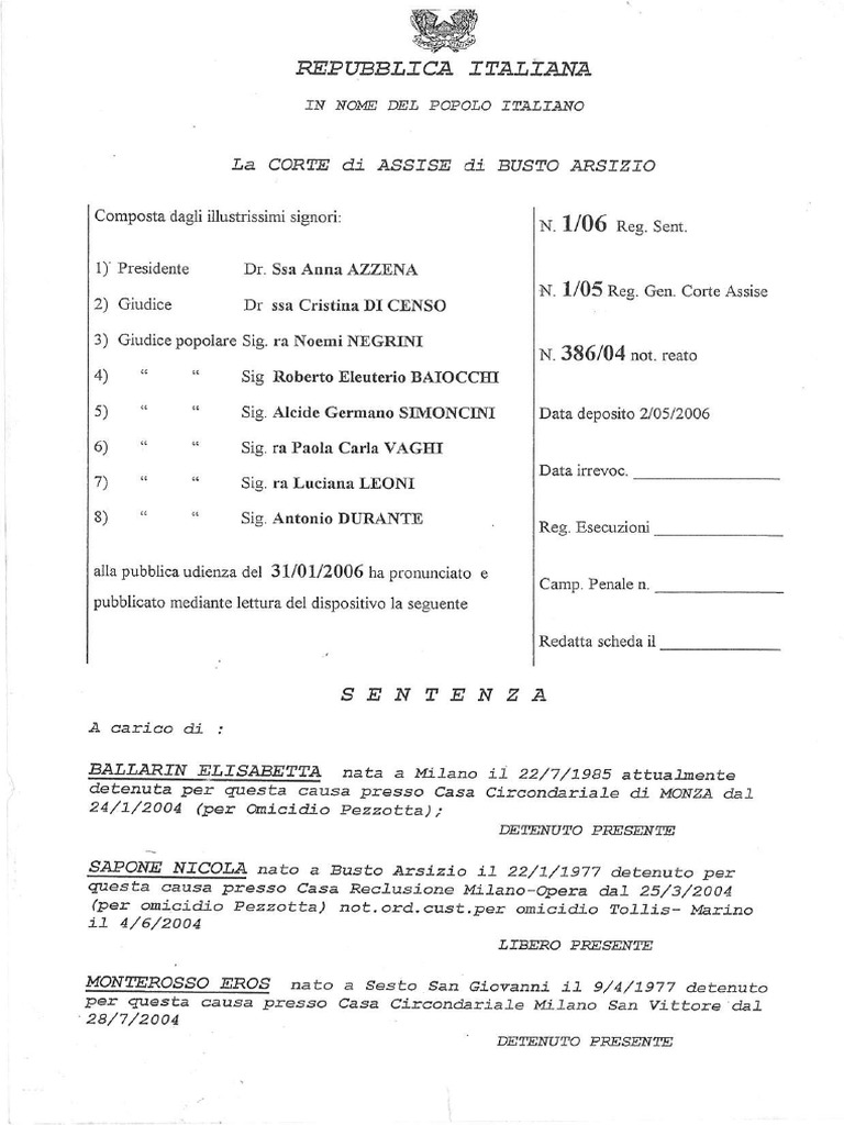 Sentenza Primo Grado | PDF